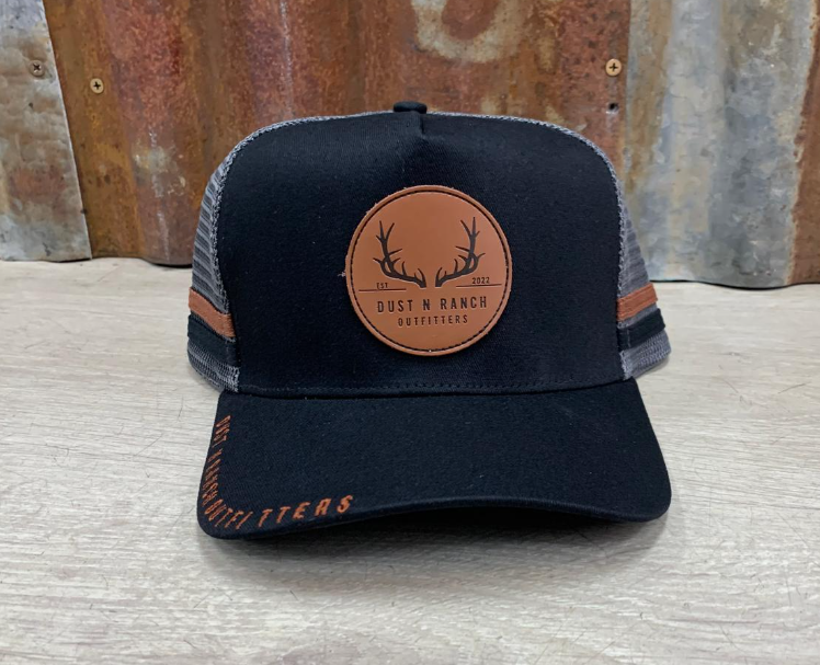 Dust N Ranch - Trucker Cap - Black & Tan with Round Leather Logo | Dust ...
